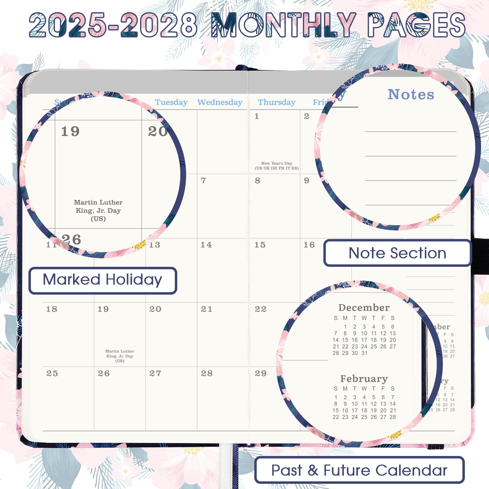 2023-2025 Pocket Planner/Calendar - 3 Year Monthly Planner from Jan 2023 - Dec 2025, 6.3" x 3.8", 2023-2025 Monthly Planner with 61 Notes Pages, Inner Pocket, Pen Loop, Elastic Closure
