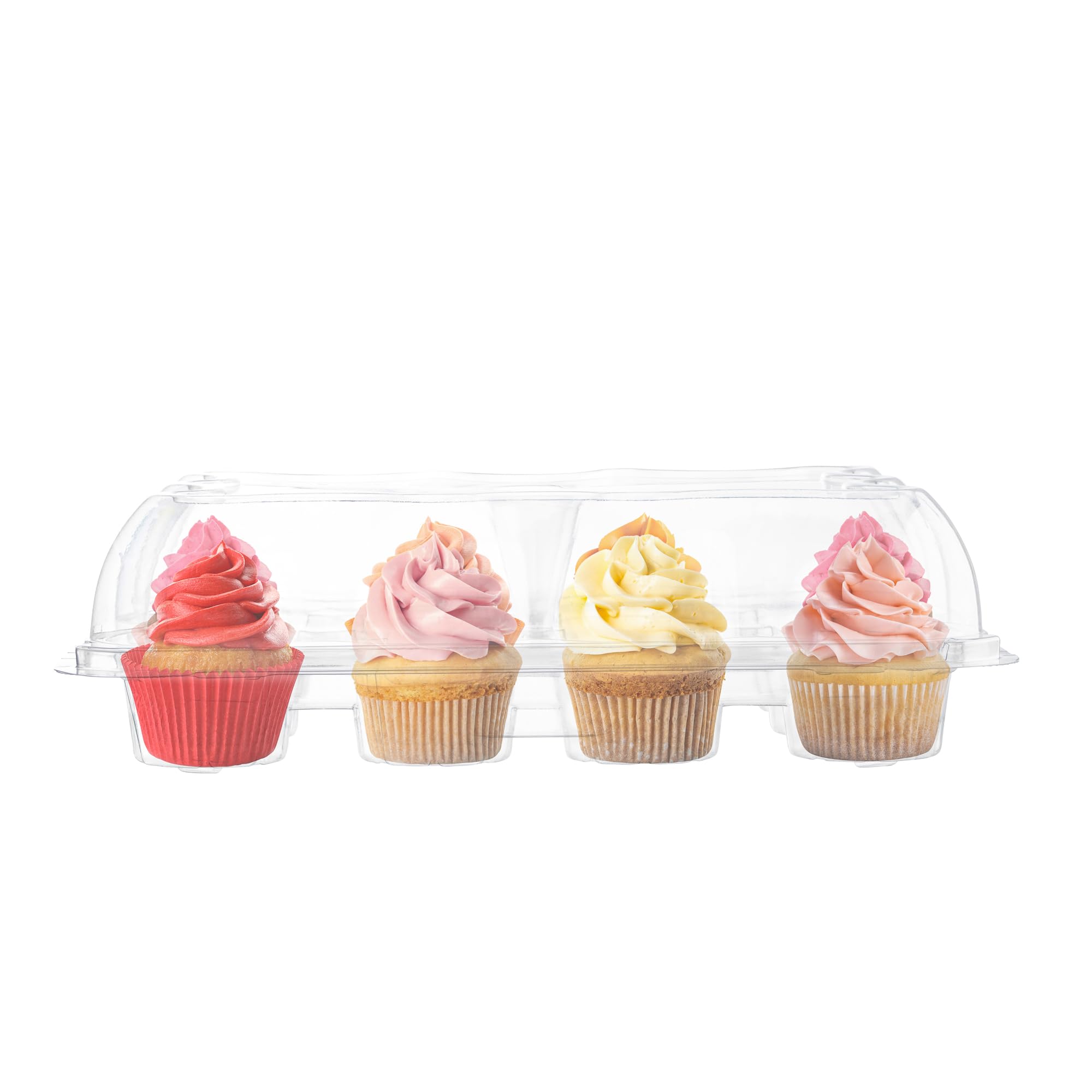 Plastic Cupcake Containers Boxes | 12 Compartment – 8 Pack | Disposable High Dome Dozen Cupcake Holder With Lid Bulk | Extra Sturdy Stackable Cupcake Boxes | Durable Muffin Packaging Transporter To Go
