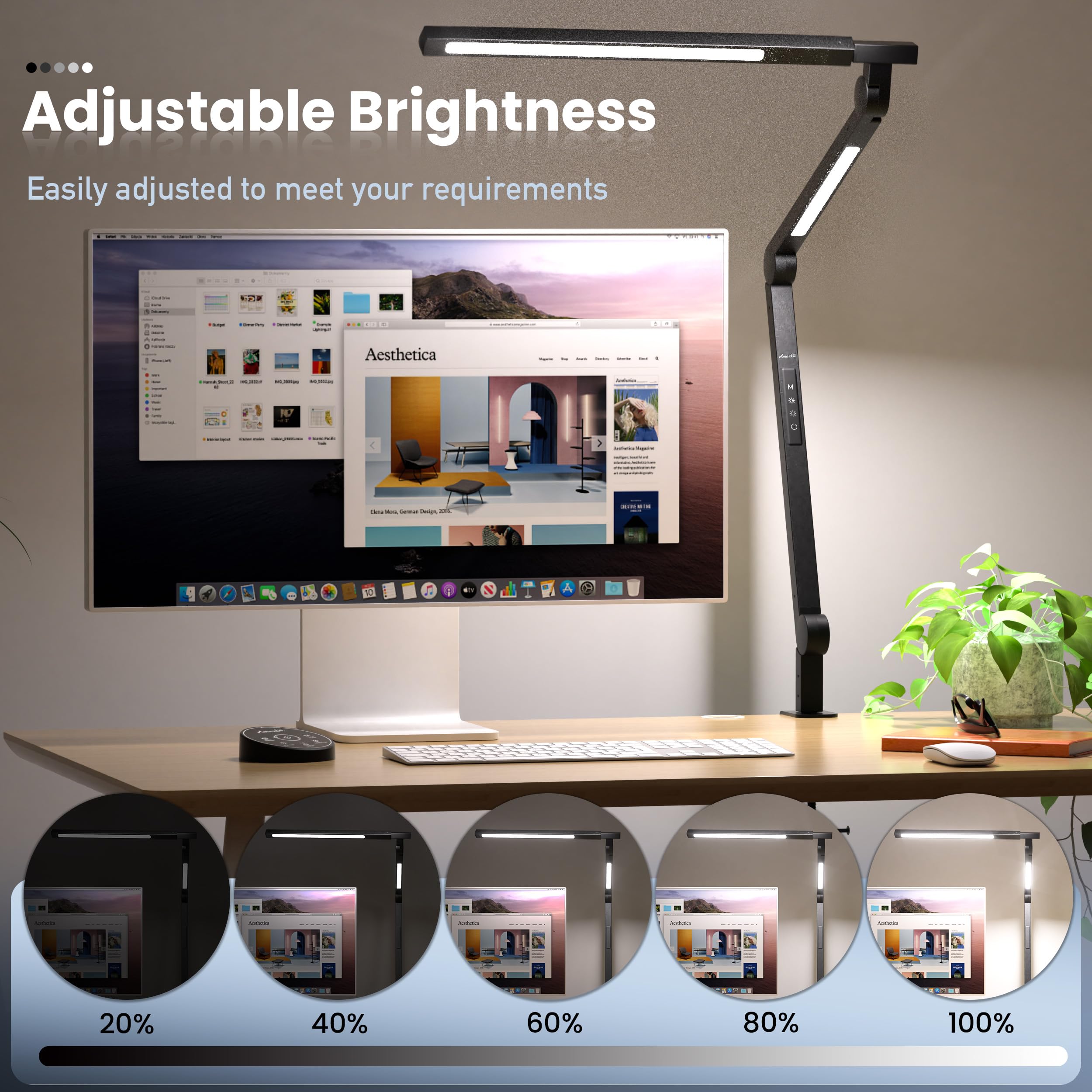 AmazLit Desk Lamp with Clamp, Eye-Care Swing Arm Desk Lamp, Stepless Dimming & Adjustable Color Temperature Modern Architect Lamp with Memory & Timing Function for Study, Work, Home, Office, 10W