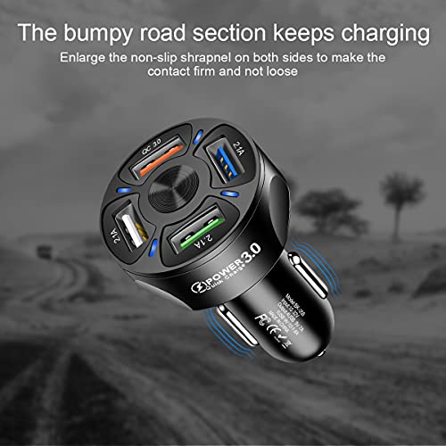 Car Charger Adapter, 4 Ports USB Fast Car Charger QC3.0, Quick Car Phone Charger with LED Light Display, Compatible with iPhone 12 Pro Max/11 Pro/XS/XR, Galaxy S20 Ultra and More (Black)