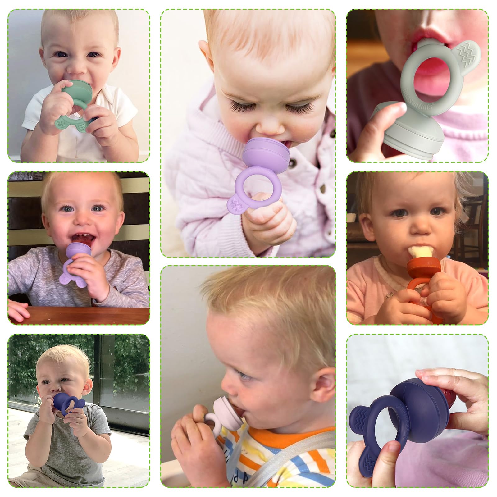 Baby Fruit Food Feeder Pacifier - 2 Packs Silicone Fresh Fruit Feeder BPA Free [S M L Size Silicone Food Pouches Included] (Blue&Pink)