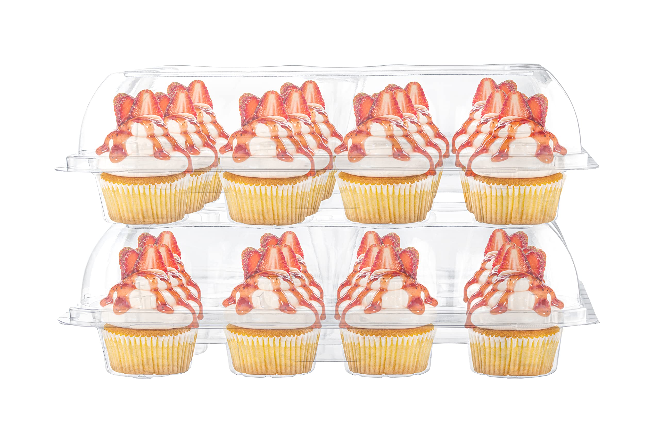 Plastic Cupcake Containers Boxes | 12 Compartment – 8 Pack | Disposable High Dome Dozen Cupcake Holder With Lid Bulk | Extra Sturdy Stackable Cupcake Boxes | Durable Muffin Packaging Transporter To Go
