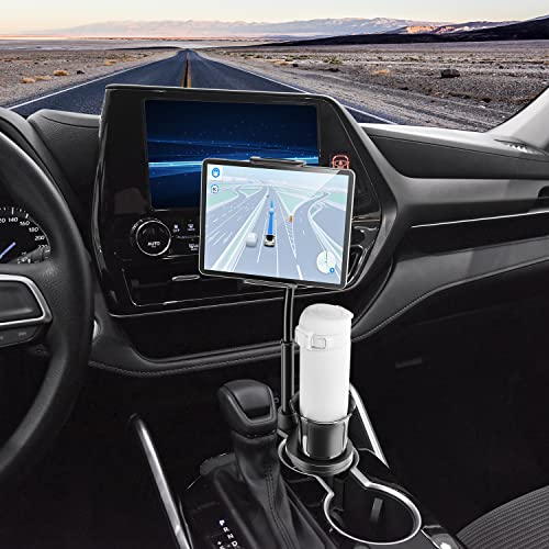 Car Cup Holder Phone Mount, 2 in 1 Universal Cell Phone Mount for Car, Adjustable Long Gooseneck Phone Holder 360° Strong Cup Holder for Car, Compatible with All 4.7''-8.2'' Smartphone Pad Devices