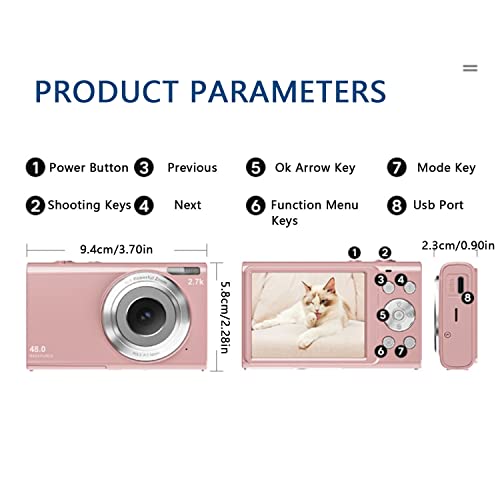 Digital Cameras for Photography Digital Camera for Photography, 48MP Camera Rechargeable Point and Shoot Cameras,Pixels HD Camera 16x Zoom Camera Built-in Microphone, for Beginner Photography (Color