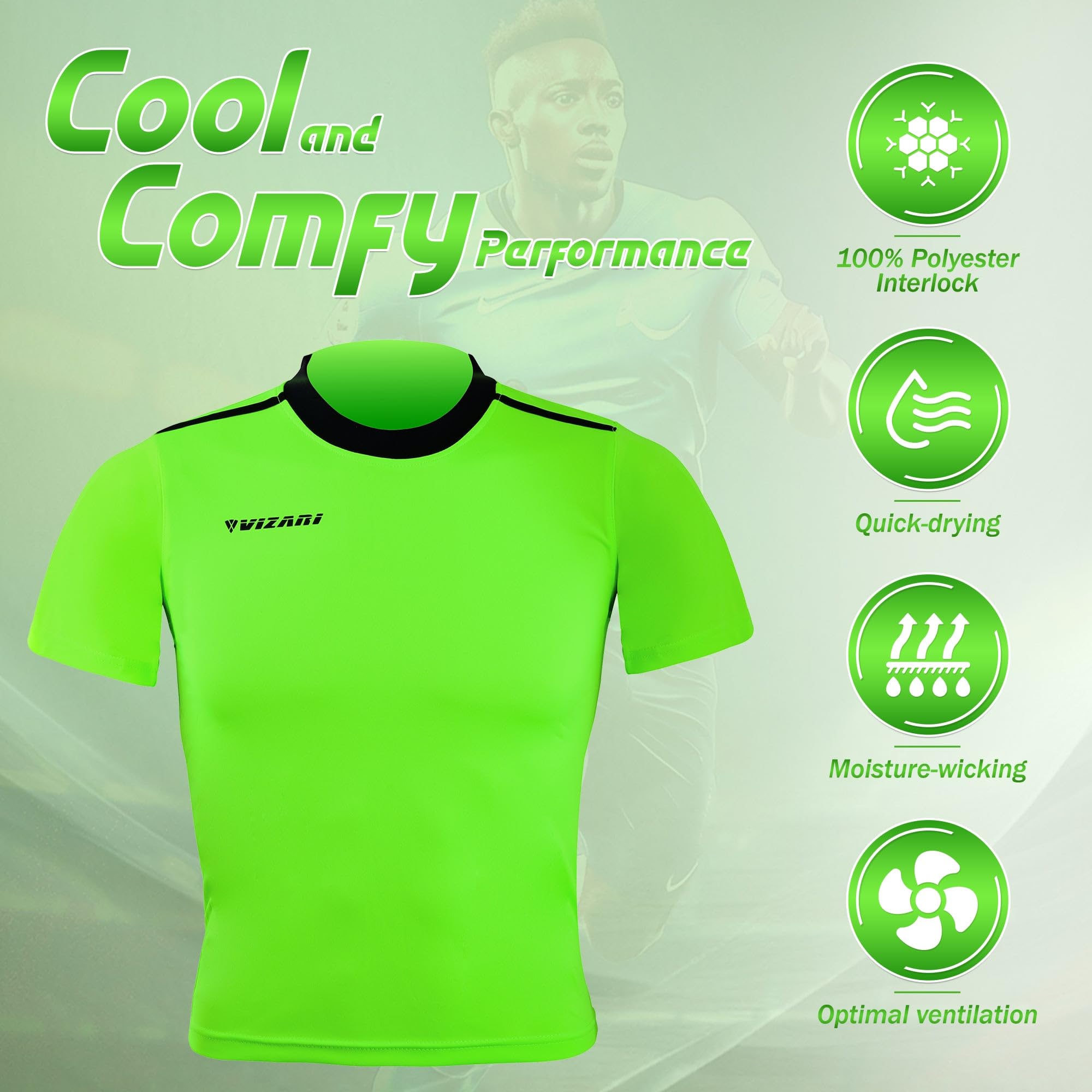 Vizari Velez Jersey for Men and Women | 100% Polyester Adult Soccer Goalie Jersey for Exceptional Performance Neon Green