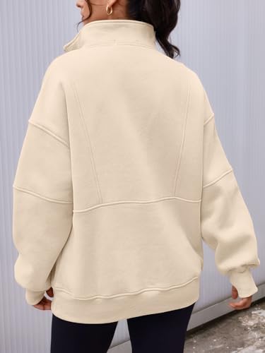 AUTOMET Women's Half Zip Oversized Sweatshirts Fleece Pullover Long Hoodies Casual Mock Turtleneck Sweaters with Pockets Apricot XL