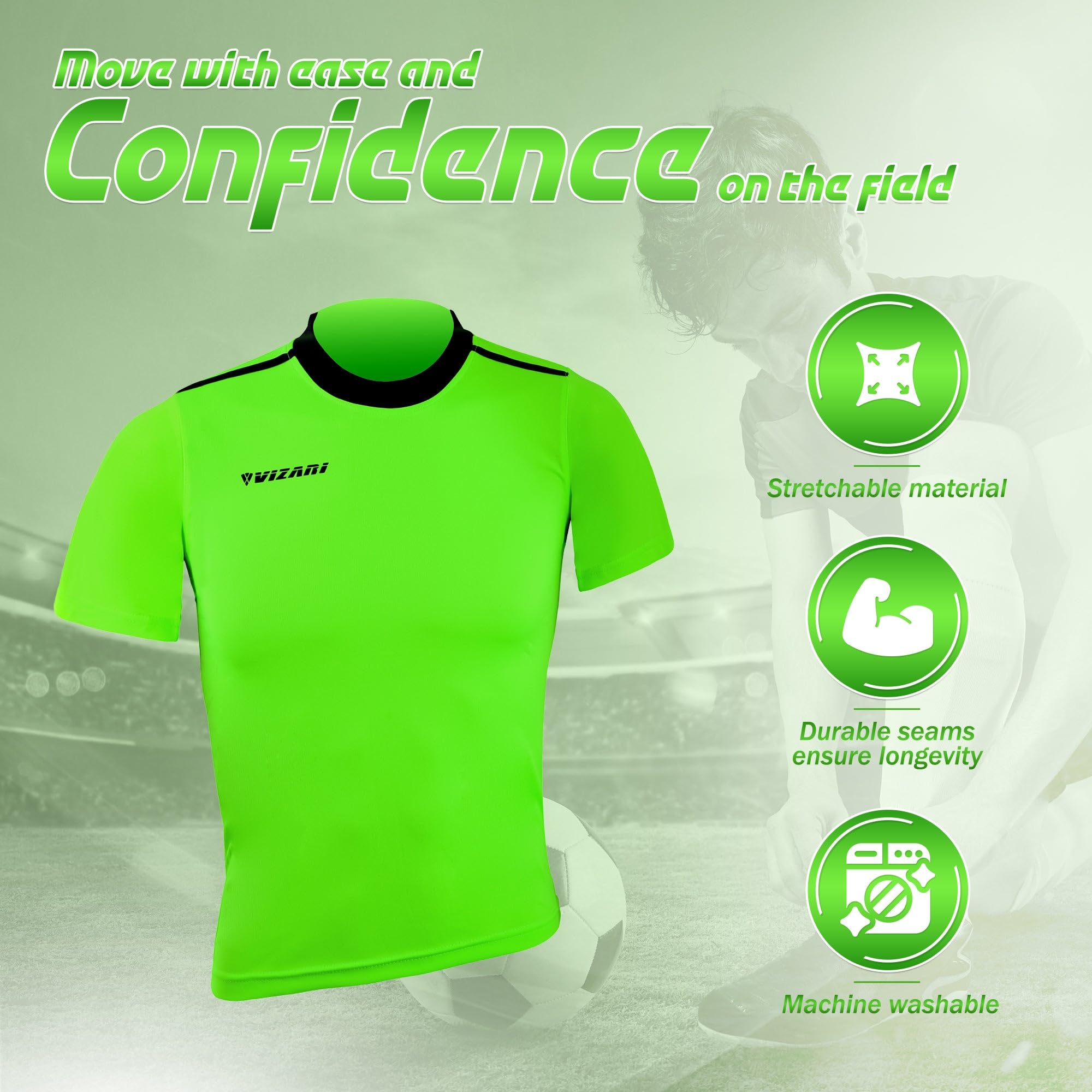 Vizari Velez Jersey for Men and Women | 100% Polyester Adult Soccer Goalie Jersey for Exceptional Performance Neon Green