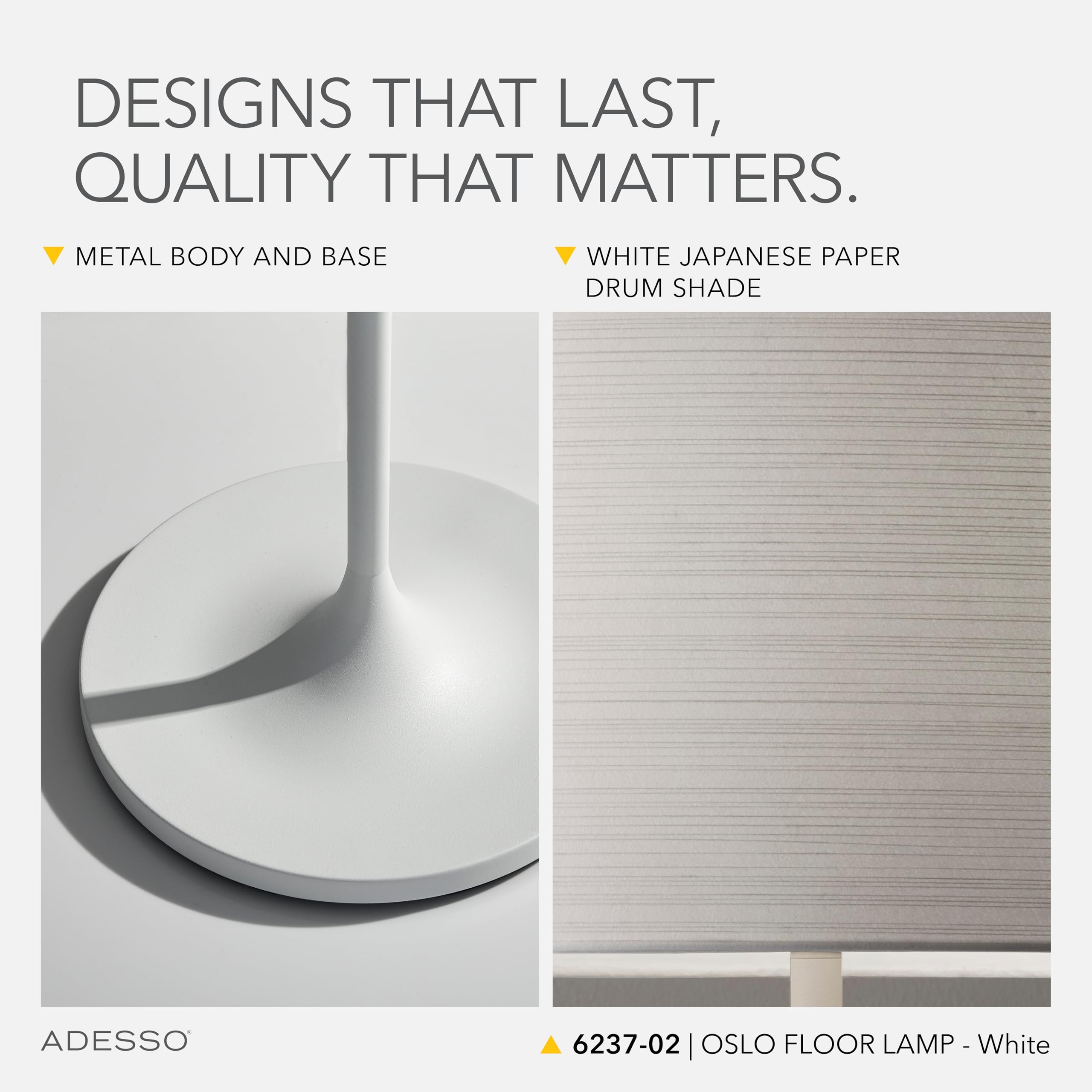 Adesso 6237-02 Oslo Floor Lamp – Corrosion Resistant, Scratch Proof, White Matte Finish Lighting Equipment with Metal Body. Tools & Home Improvement,Matte White