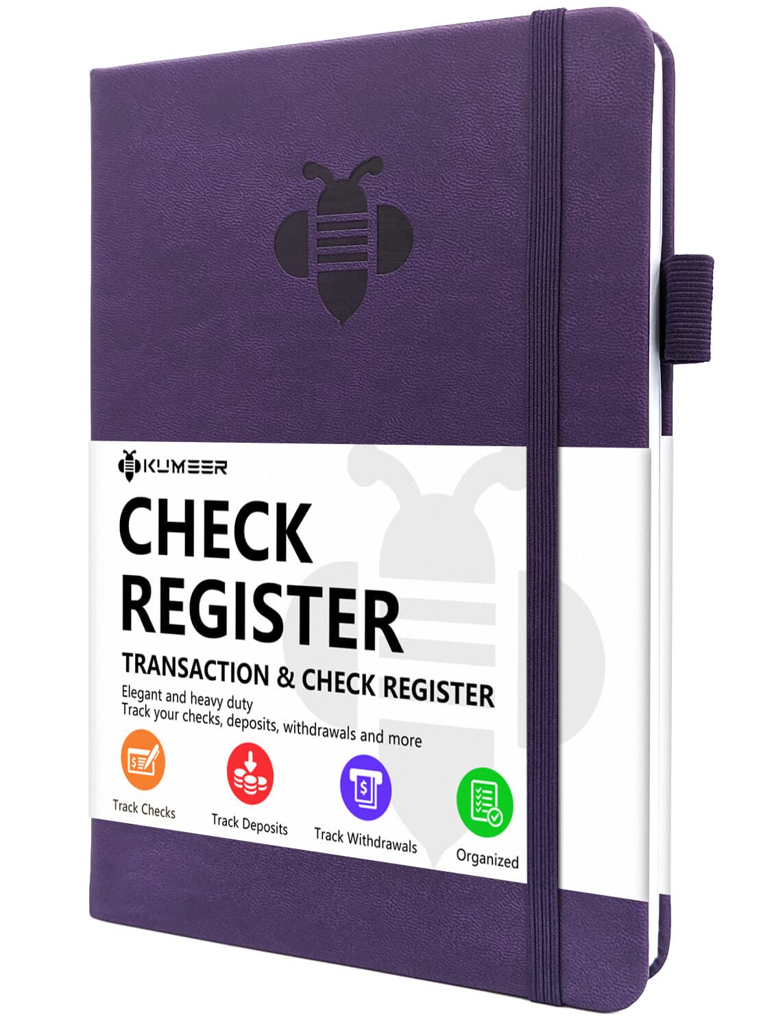 KUMEER Check Register – Elegant Check Registers for Personal Checkbook with Check & Transaction Registers, Hardcover Checkbook Log 5.2x7.6" (Purple)