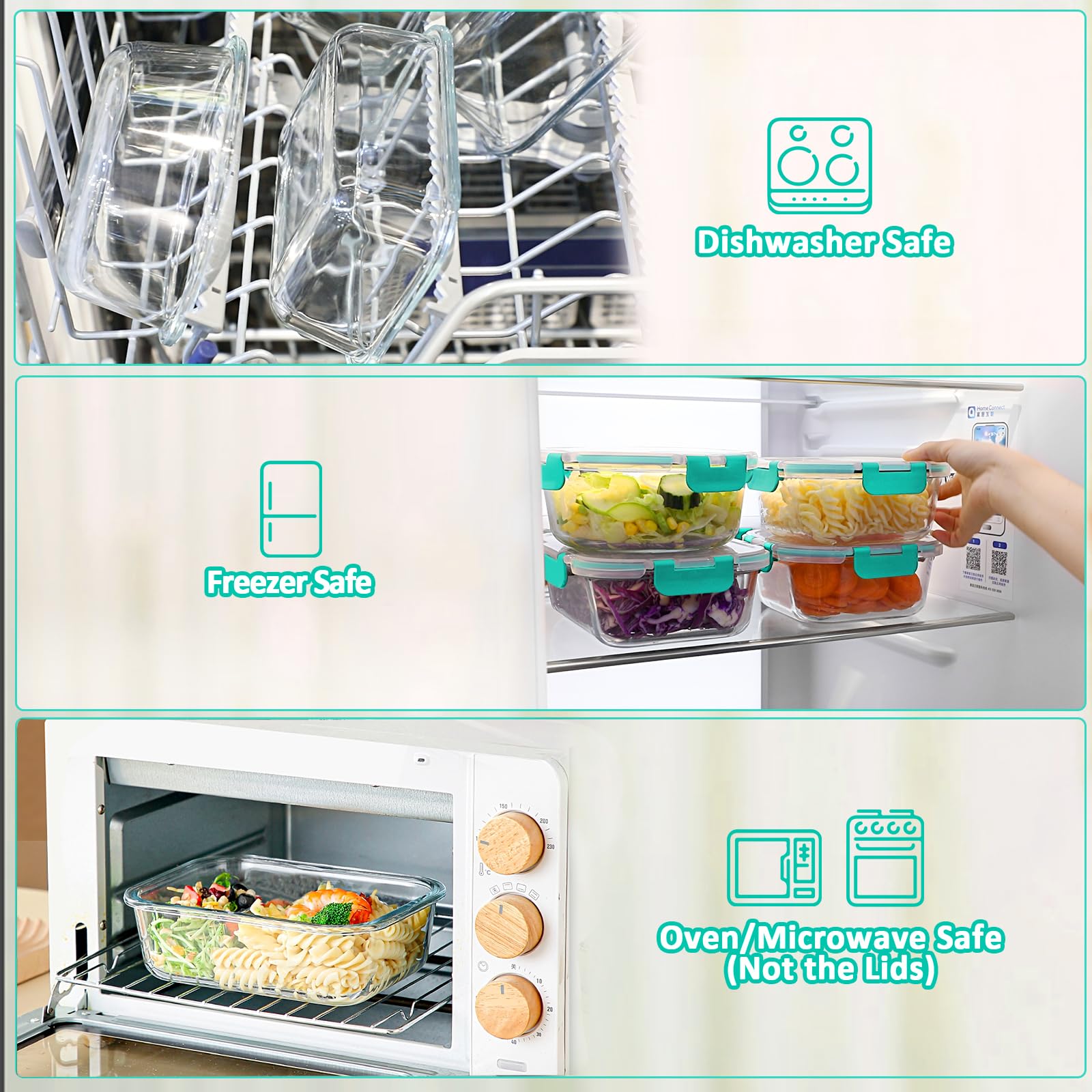 [80 oz & 36 oz]Extra Large Glass Food Storage/Baking Containers Set with Locking Lids, 2 Pack 80 oz(10 cup)&2 Pack 36 oz (4.5 cup)Airtight Glass Container,Microwave,Oven,Freezer and Dishwasher