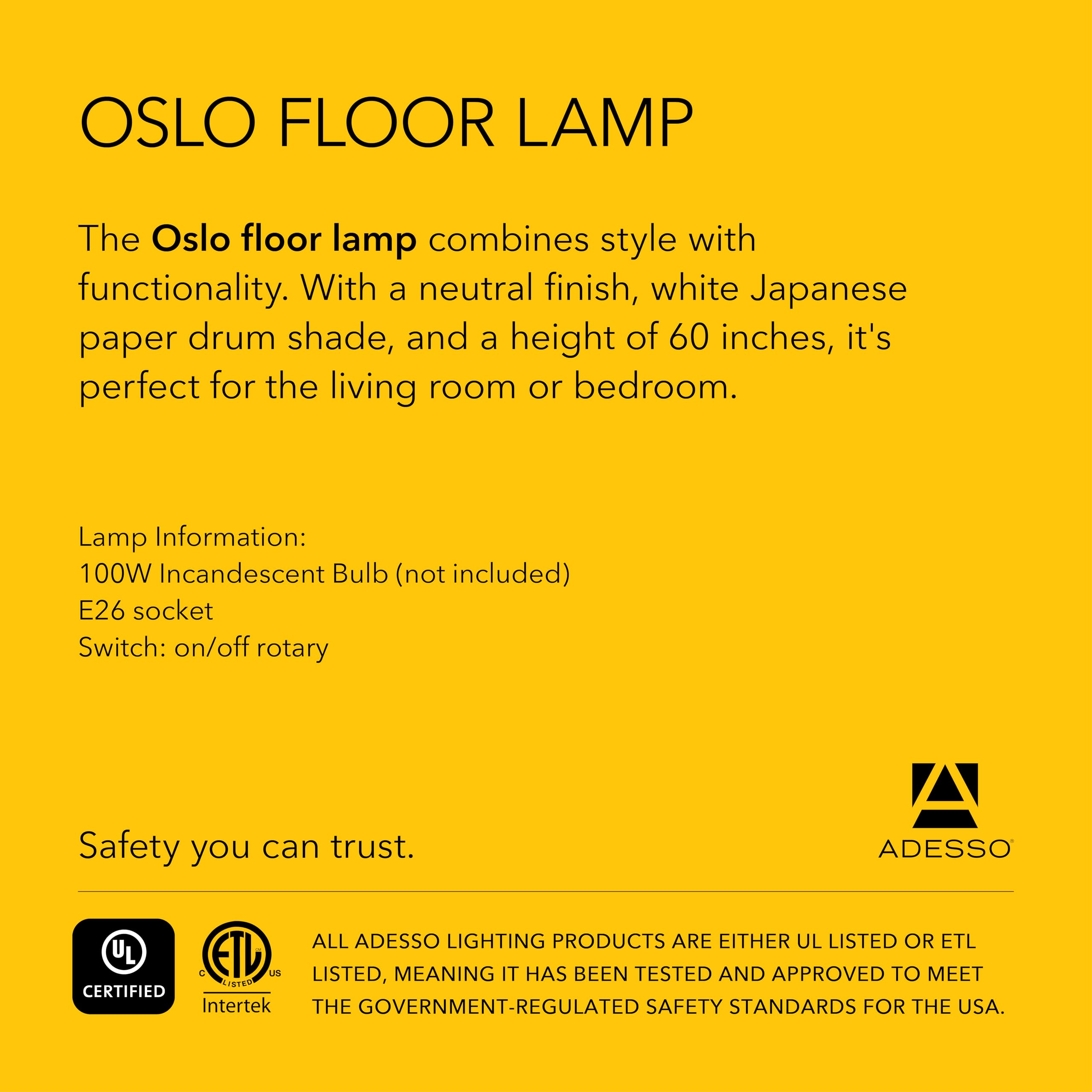Adesso 6237-02 Oslo Floor Lamp – Corrosion Resistant, Scratch Proof, White Matte Finish Lighting Equipment with Metal Body. Tools & Home Improvement,Matte White