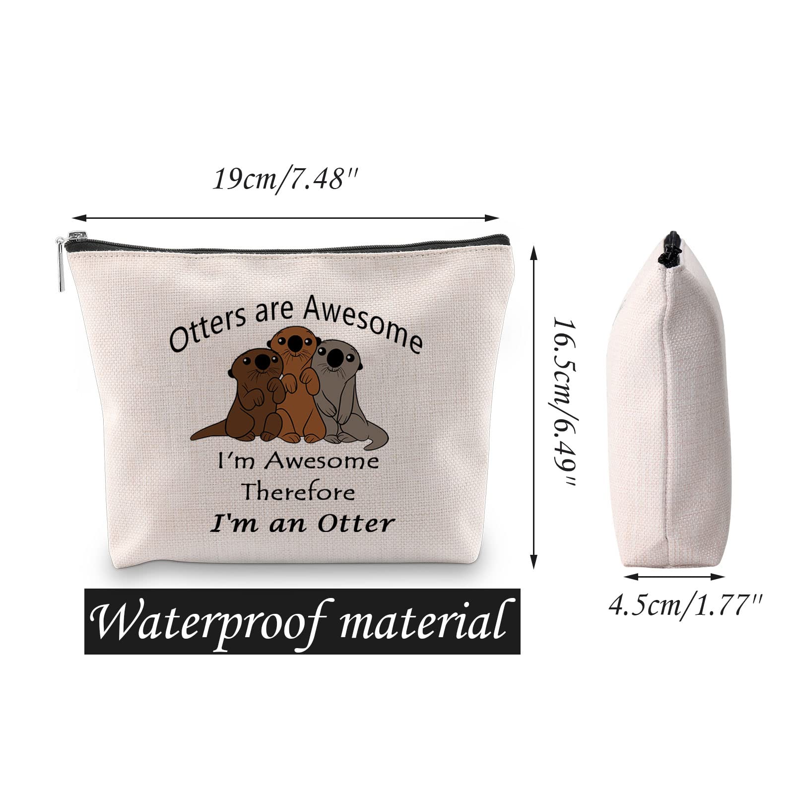 JNIAP Funny Otter Cosmetic Bag Otter Lover Gift Otters Are Awesome I'm Awesome Therefore I'm An Otter Makeup Zipper Bag (Otters bag)