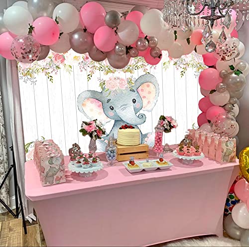 INRUI Elephant Theme Photography Background Pink Floral Elephant Baby Shower Party Decoration Backdrop 7x5FT