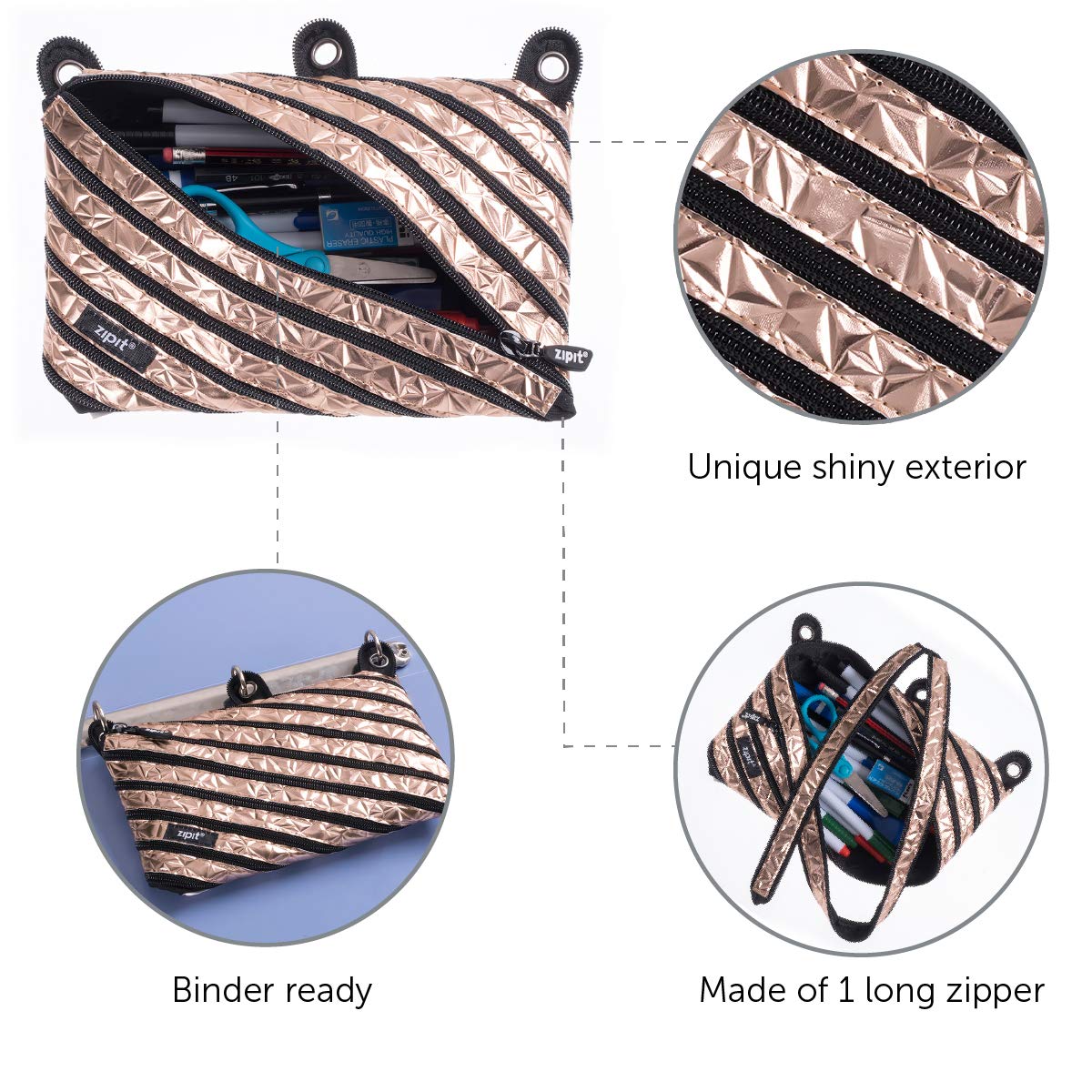 ZIPIT Girls' 3-Ring Pouch, Bronze Crackle, 9.060.785.91 inch (LWH)