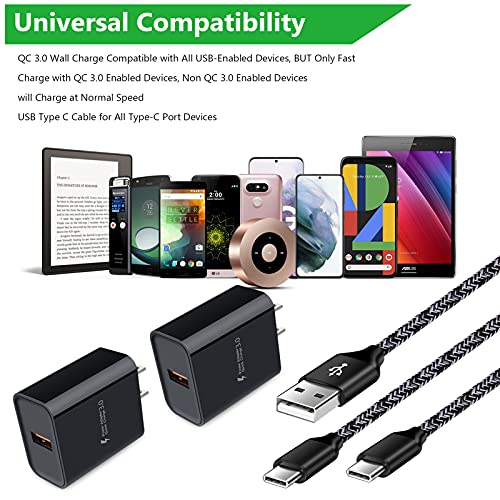 Type C Fast Charger for Moto G Pure/G Stylus 5G 2022/G 5G 2022/G Power 2021/G Play 2023/2021/One 5G Ace/G200/G Fast/G8/G7 Play/Z4,18W Quick Charge 3.0 Rapid Wall Charger Adapter+2PC 6ft USB C Cable
