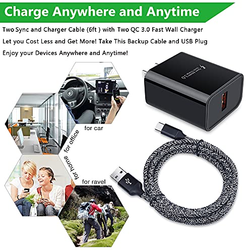 Type C Fast Charger for Moto G Pure/G Stylus 5G 2022/G 5G 2022/G Power 2021/G Play 2023/2021/One 5G Ace/G200/G Fast/G8/G7 Play/Z4,18W Quick Charge 3.0 Rapid Wall Charger Adapter+2PC 6ft USB C Cable