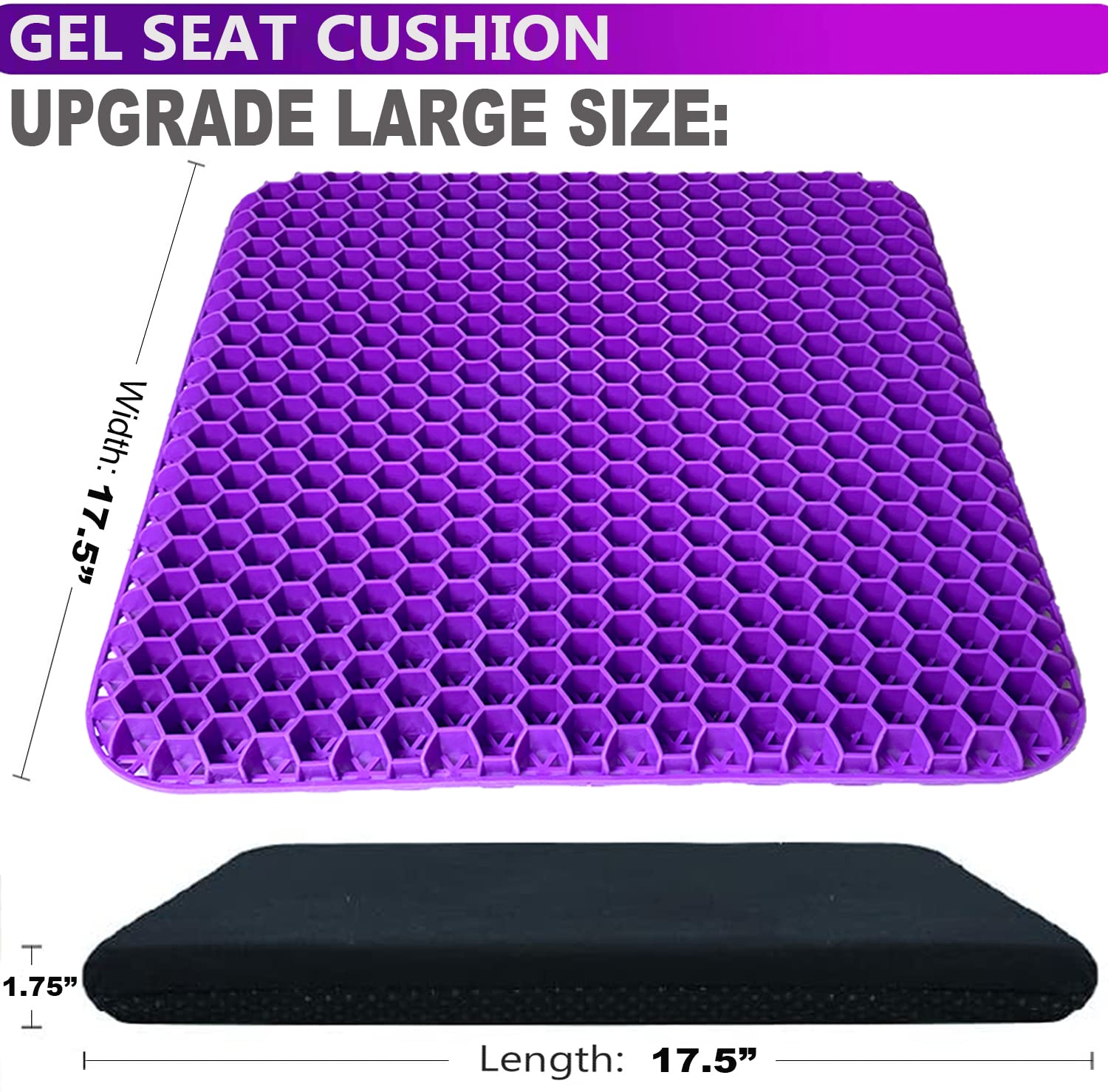 Extra Large Gel Seat Cushion Pillow for Long Sitting β Enhanced Office Chair Car Egg Seat Cushion with Non-Slip Cover for Back, Coccyx & Tailbone Pain Relief Pad - Computer Desk Pain Relief Pad
