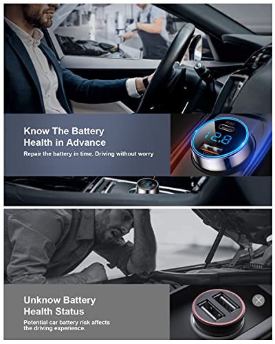 [Pure Copper] USB C Car Charger, SUPERONE 45W Dual USB Car Charger Adapter with 27W/20W PD Port, Fast QC3.0 LED Voltmeter for iPhone 14 13 Max/Pro/Plus/Mini, Pixel 7/6/5, Samsung S22/21 More