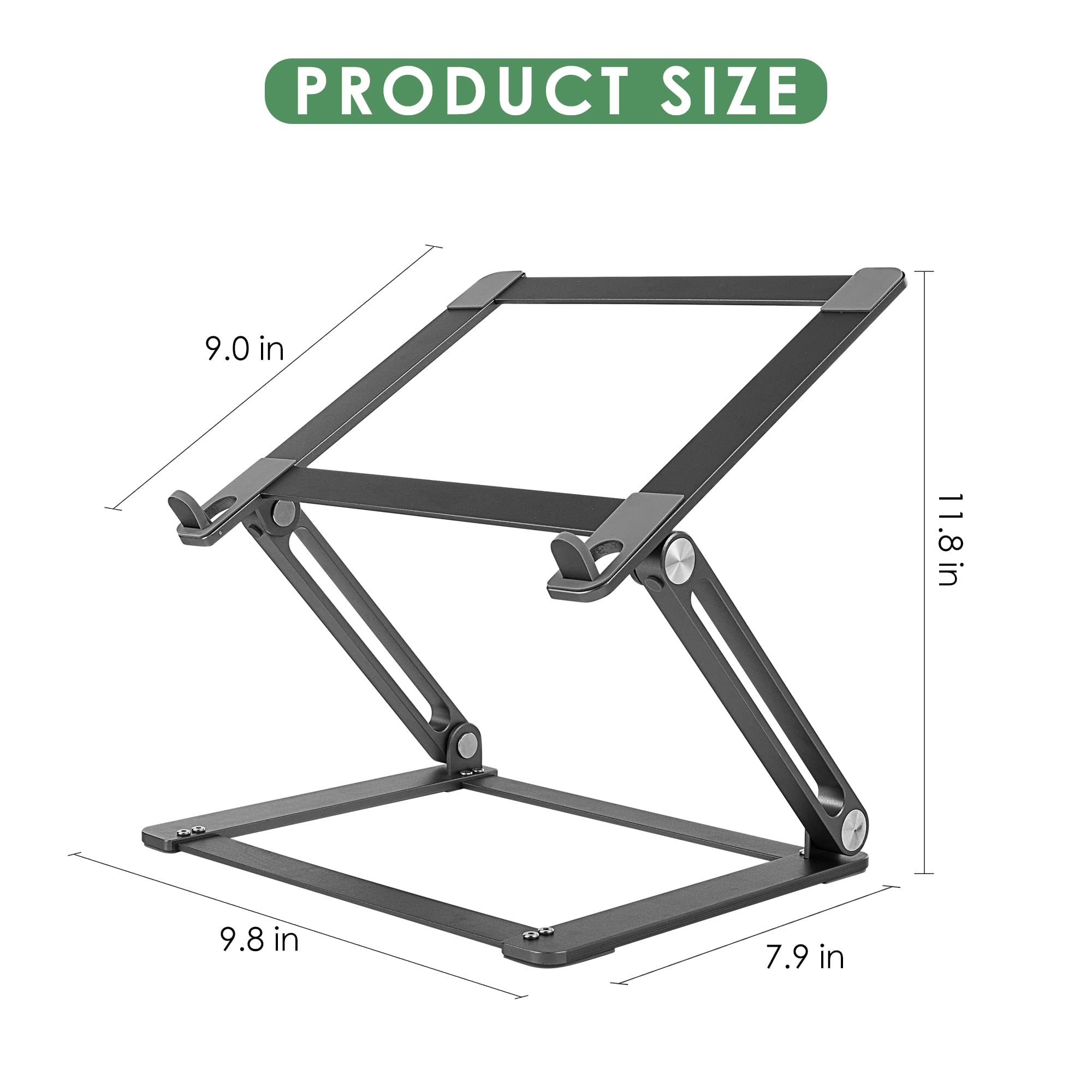 Laptop Stand Holder Adjustable Height, LOTEYIKE Aluminum Portable Laptop Riser for Desk with Foldable Hook, Multi-Angle Computer Stand for Laptop Compatible for MacBook Air/Pro, 10-17" Notebooks, Grey