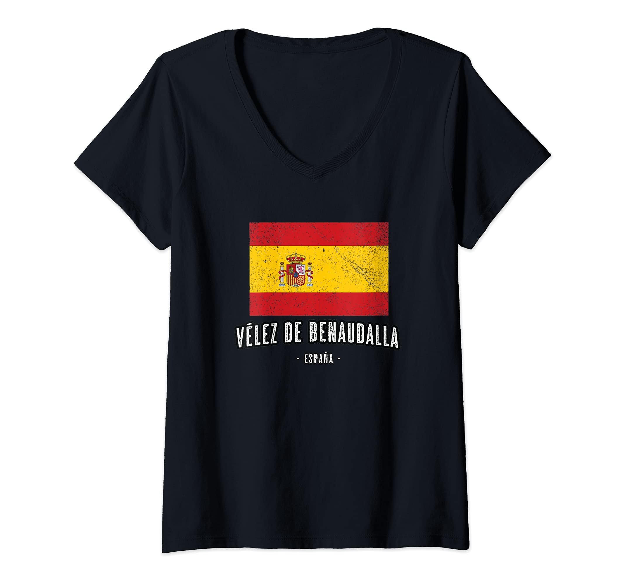 Womens Vélez de Benaudalla Spain | ES Flag, City - Bandera Ropa - V-Neck T-Shirt