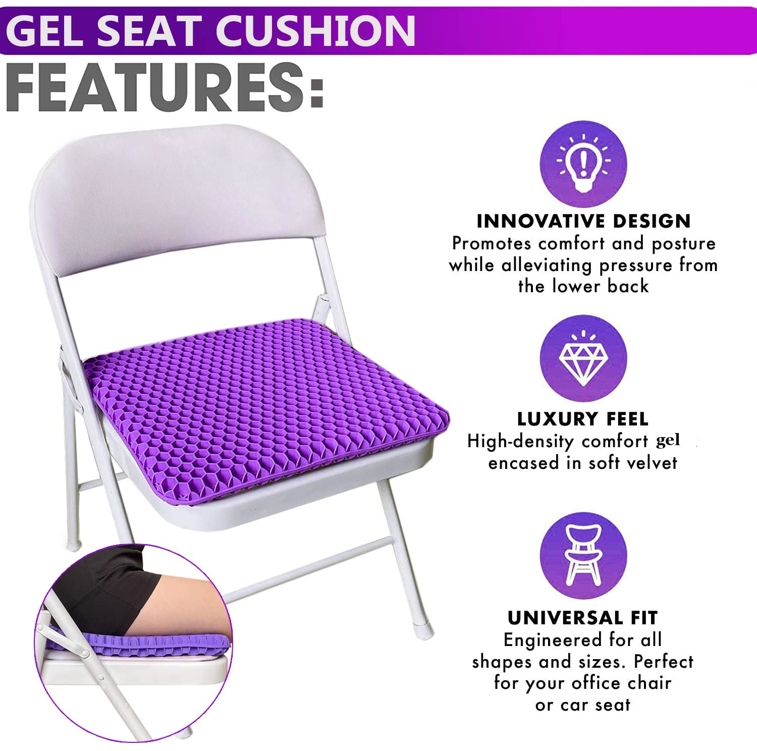 Extra Large Gel Seat Cushion Pillow for Long Sitting β Enhanced Office Chair Car Egg Seat Cushion with Non-Slip Cover for Back, Coccyx & Tailbone Pain Relief Pad - Computer Desk Pain Relief Pad