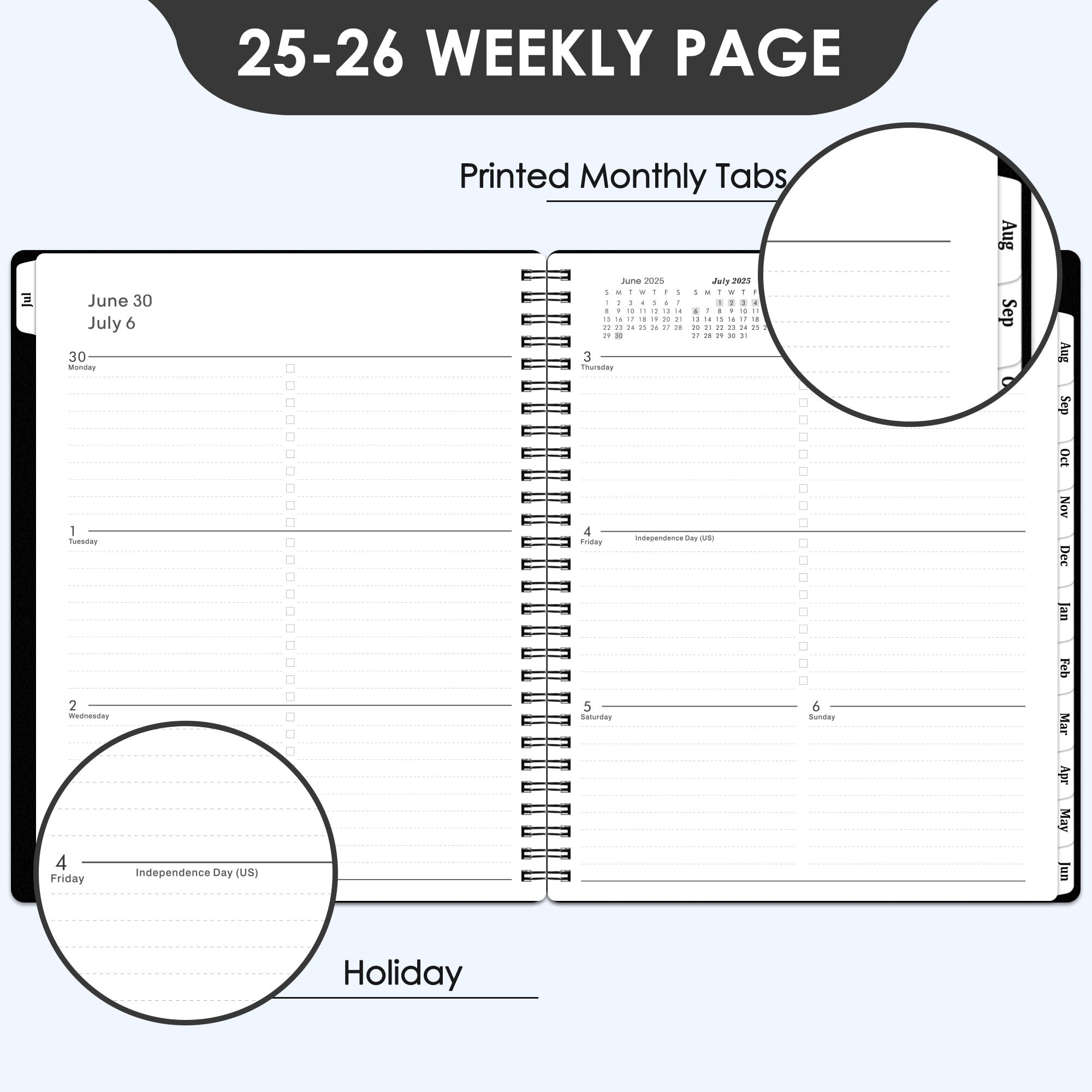 Planner 2023-2024 - Weekly and Monthly Planner, July 2023 - June 2024, 8'' x 10'', 2023-2024 Academic Planner with Monthly Tabs, Twin-Wire Binding, Thick Paper, Flexible Cover - Classic Black