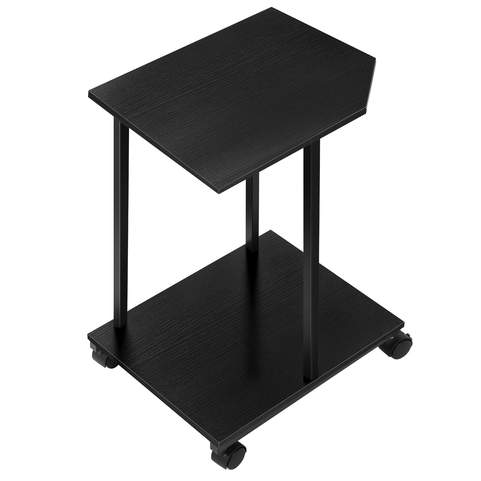 Computer Tower Stand, CPU Stand 2-Tier PC Stand Rustic Wood Desktop Printer Stand Table Top with Lockable Rolling Caster Wheels Under Desk for Office Home Fits Most PC, Black