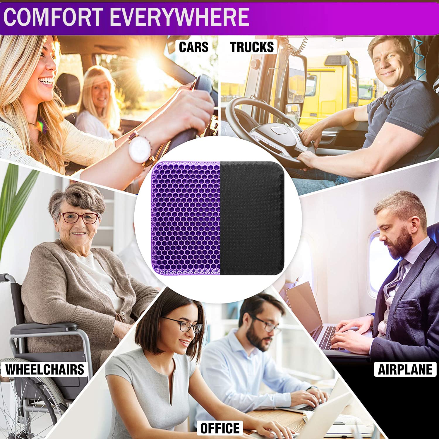 Extra Large Gel Seat Cushion Pillow for Long Sitting β Enhanced Office Chair Car Egg Seat Cushion with Non-Slip Cover for Back, Coccyx & Tailbone Pain Relief Pad - Computer Desk Pain Relief Pad