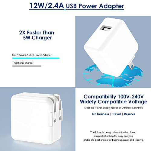 [Apple MFi Certified] iPad iPhone Charger Fast Charging Block with 2-Pack 6.6FT Lightning to USB Charging Cable Cord 12W Foldable Portable Wall Plug Compatible for iPad, iPad Pro/Air/Mini, iPhone