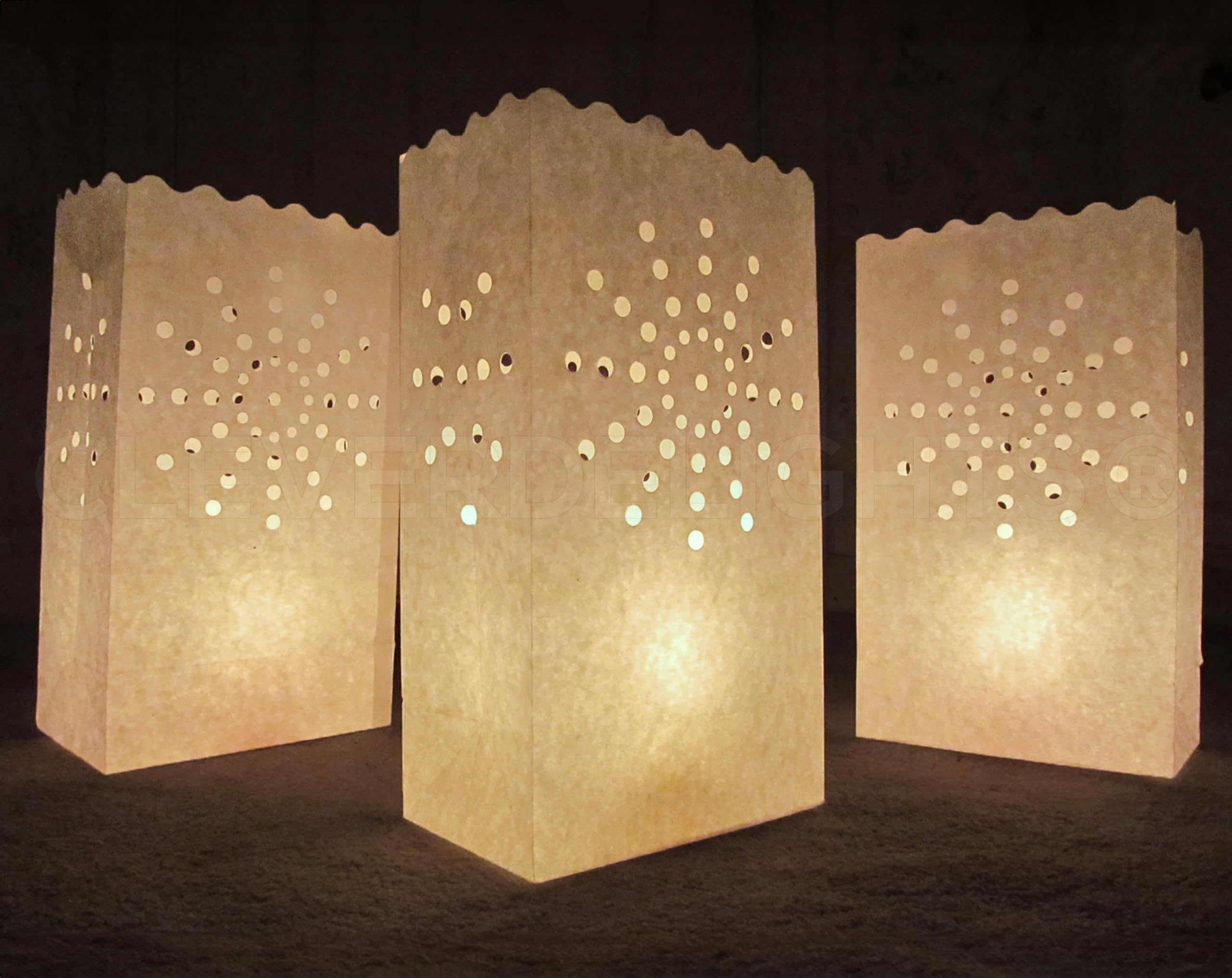 CleverDelights White Luminary Bags - 20 Count - Sunburst Design - Wedding Party Christmas Holiday Luminaria