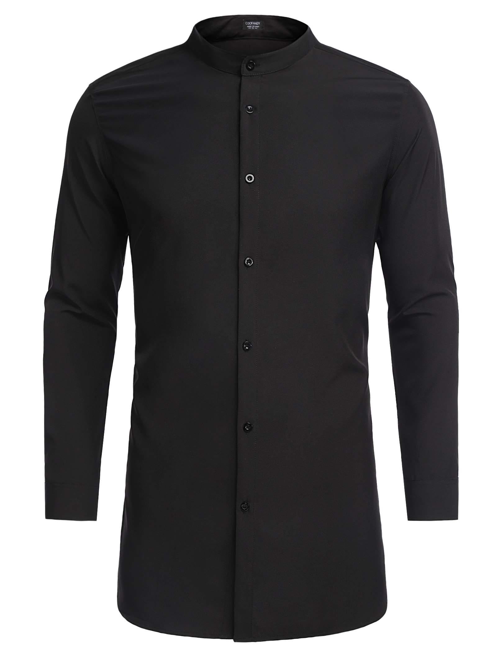 COOFANDY Men's African Dashiki Print Shirt Long Sleeve Button Down Shirt Bright Color Tribal Top Shirt Solid Black
