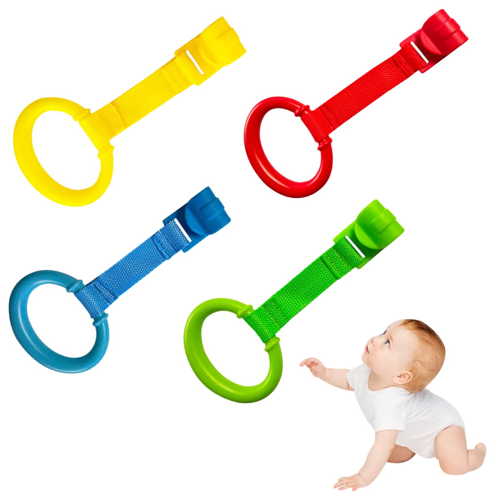 4 Pieces Baby Crib Pull Ring Baby Stand Up Walker Tool Ring Baby Bed Stand Up Rings Walking Assistant Toddler Activity Kids Walking Training Tool