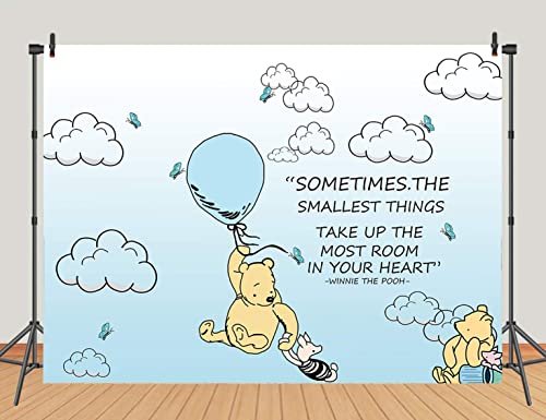 TJ Wininie The Pooh Backdrops Light Blue Hot Air Kids Baby Shower Birthday Party Photography Background White Clounds Butterfly Newborn Photo Studio Booth Props Banner 7x5ft Vinyl