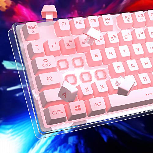 Gaming Keyboard and Mouse Combo, K1 7 Colors LED Backlit with 104 Keys Computer Keyboard for PC/Laptop (White & Pink)