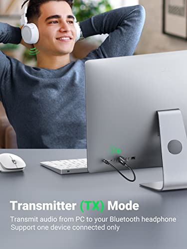 UGREEN Bluetooth 5.1 Transmitter Receiver 2 in 1 Wireless USB Bluetooth Adapter Built-in Microphone 3.5mm Audio Bluetooth Dongle Driver Free for TV, Home Stereo, Car Stereo, Headphones, Speakers, PC