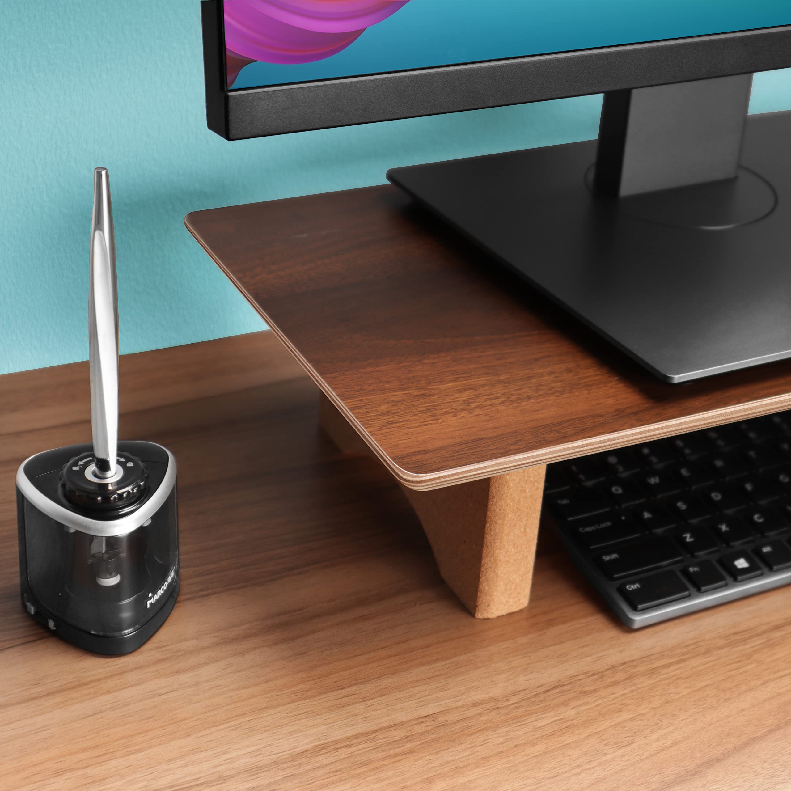 Laptop Stand Office Computer Riser - Wood Computer Riser, Ergonomic Laptops Elevator for Desk, Wooden Holder Compatible with MacBook Air Pro, Dell XPS, HP More 10-15.6” Notebook Laptops, Walnut