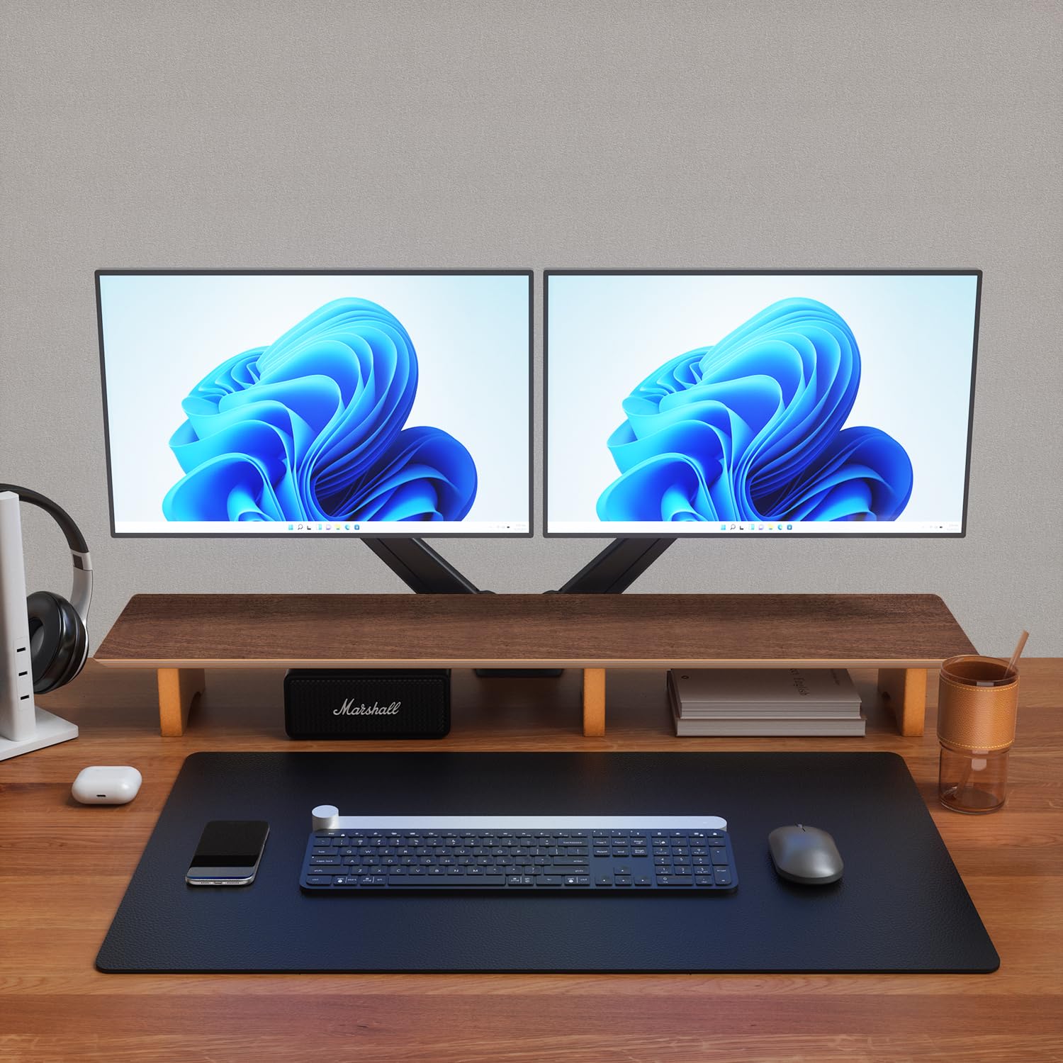 Laptop Stand Office Computer Riser - Wood Computer Riser, Ergonomic Laptops Elevator for Desk, Wooden Holder Compatible with MacBook Air Pro, Dell XPS, HP More 10-15.6” Notebook Laptops, Walnut