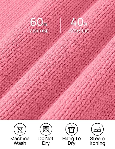 ZESICA Women's Casual Long Sleeve Crew Neck Pullover 2025 Spring Ribbed Knit Loose Contrast Color Sweater Tops,HotPink,Medium