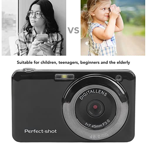 Tefola Children Digital Camera, 2.7in Camera ABS Metal 48MP High Definition 8X Optical Zoom Portable Digital Camera for Children Beginners(Black)