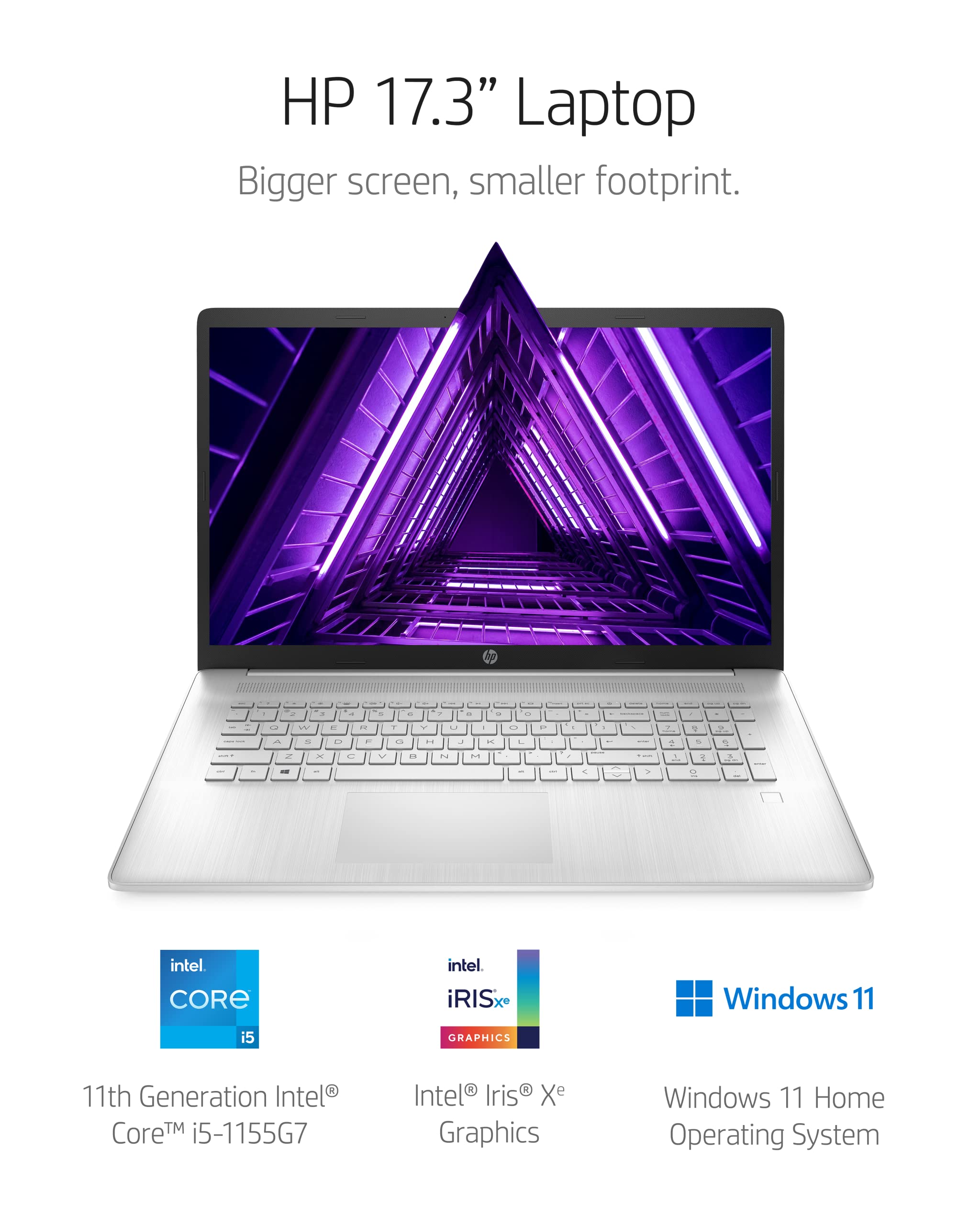 HP 17 Laptop PC, 11th Gen Intel Core i5-1155G7, 8 GB RAM, 512 GB SSD Storage, 17.3-inch Full HD IPS Display, Windows 11 Home, Anti-Glare Screen, Long Battery Life, Webcam & Mics (17-cn1020nr, 2021)