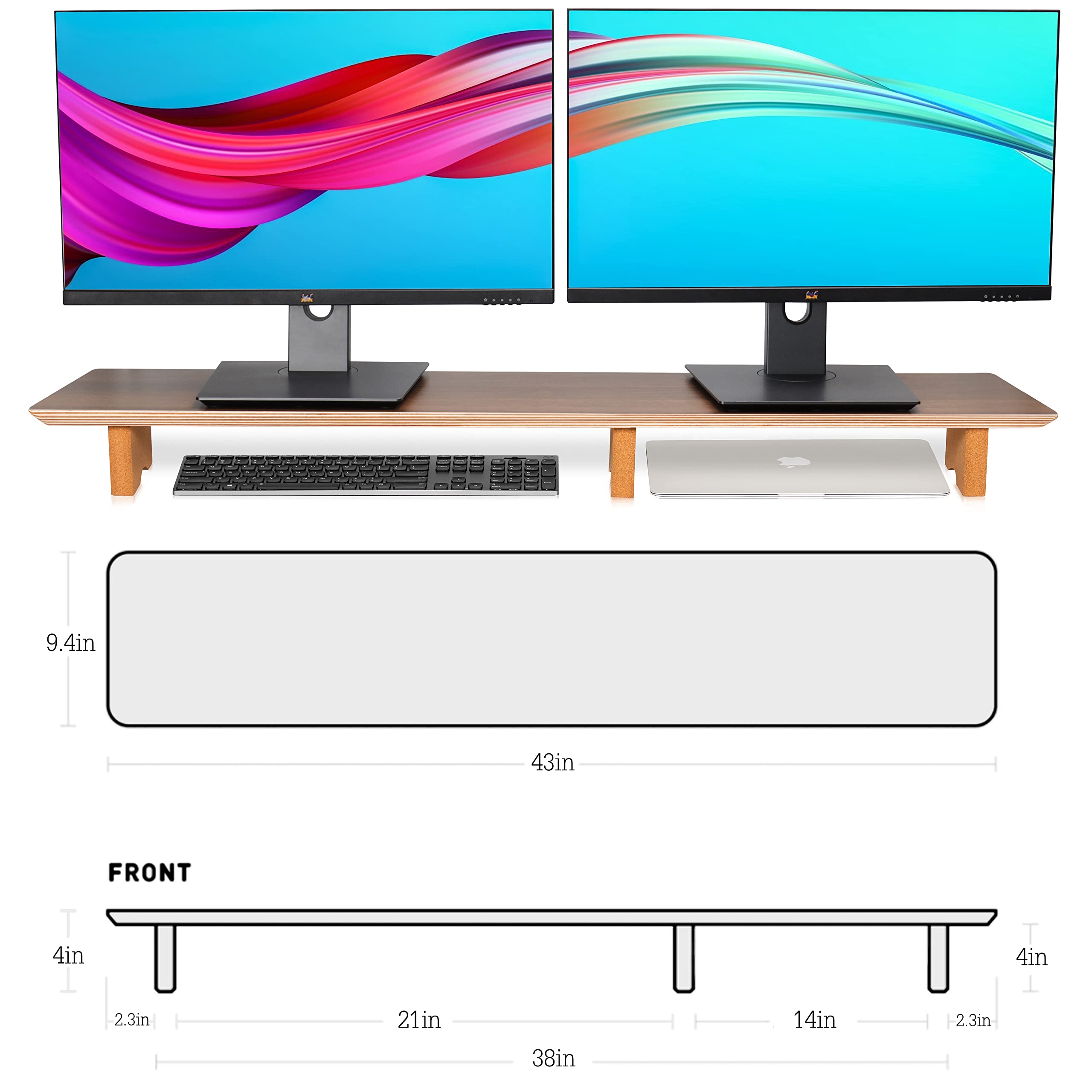 Laptop Stand Office Computer Riser - Wood Computer Riser, Ergonomic Laptops Elevator for Desk, Wooden Holder Compatible with MacBook Air Pro, Dell XPS, HP More 10-15.6” Notebook Laptops, Walnut