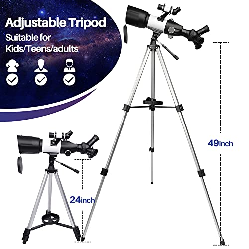 Telescopes for Adults Astronomy,70mm Aperture 400mm AZ Mount Telescope for Kids Beginners,Upgraded 3 Kellner Eyepieces,Refractor Telescope with Adjustable Tripod,Backpack and Phone Adapter