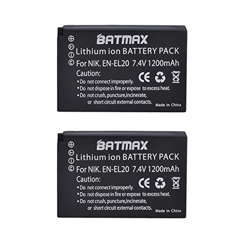 Batmax EN-EL20 Battery (2-Pack) + LED Built-in USB LCD Charger for Nikon EN-EL20 EN-EL20a Nikon P1000,1 J1, 1 J2, 1 J3, 1 S1, 1 V3, Coolpix A, 1 AW1,Coolpix P950 Cameras