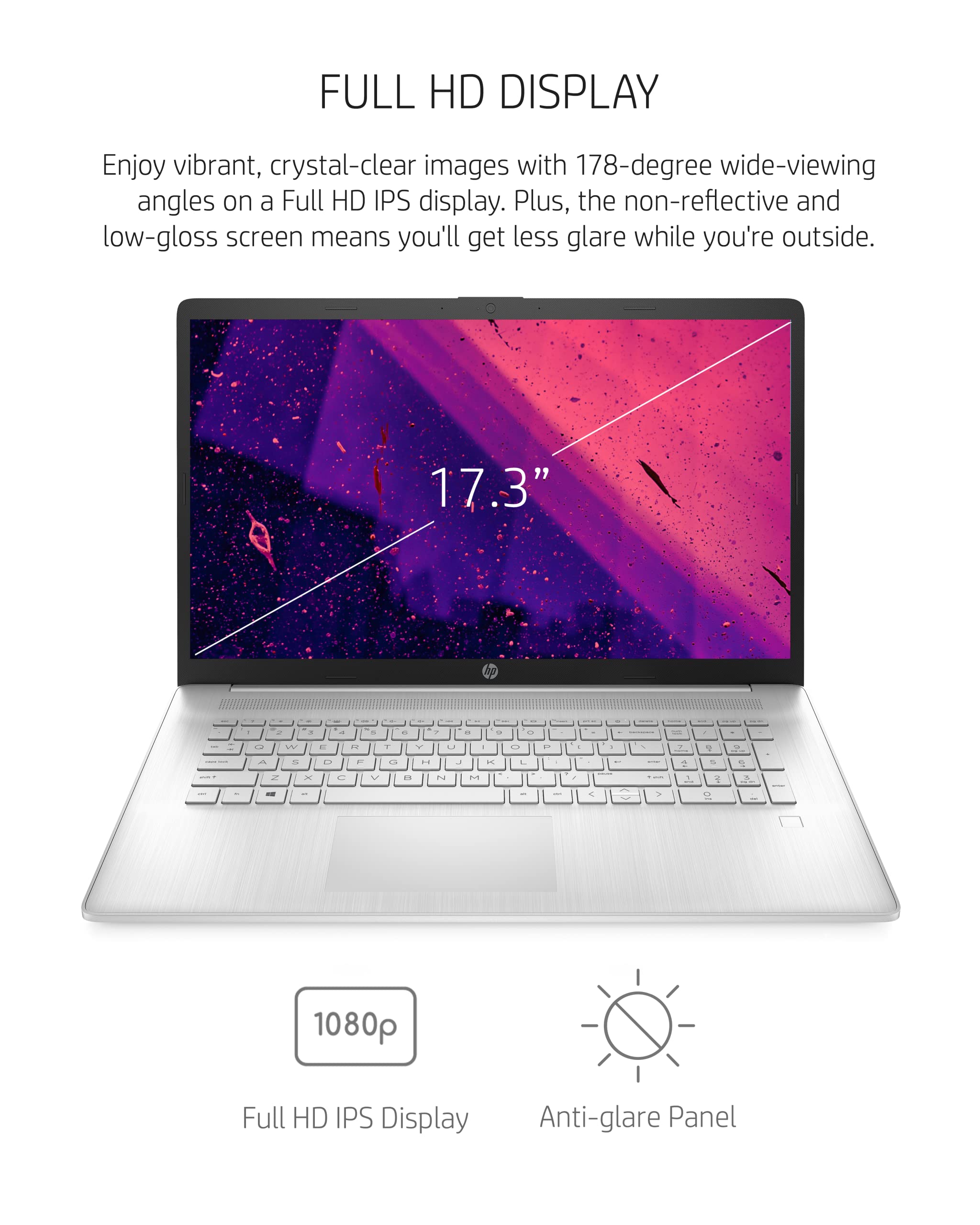 HP 17 Laptop PC, 11th Gen Intel Core i5-1155G7, 8 GB RAM, 512 GB SSD Storage, 17.3-inch Full HD IPS Display, Windows 11 Home, Anti-Glare Screen, Long Battery Life, Webcam & Mics (17-cn1020nr, 2021)