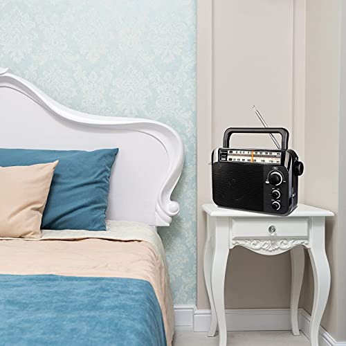 Retekess TR604 AM FM Radio Portable Transistor Analog Radio with 3.5mm Earphone Jack Battery Operated by 3 D Cell Batteries AC Power for Elders (Black)