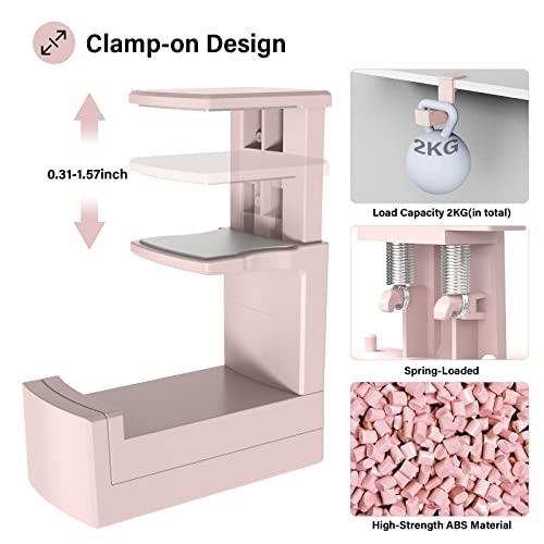 Dual Headphone Stand Holder - EURPMASK 2 in 1 PC Gaming Headset Hooks, 360 Degree Rotating Headphone Hanger with Adjustable Clamp & Cable Clip Organizer, Headset Mount Under Desk Earphone Clamp-Pink