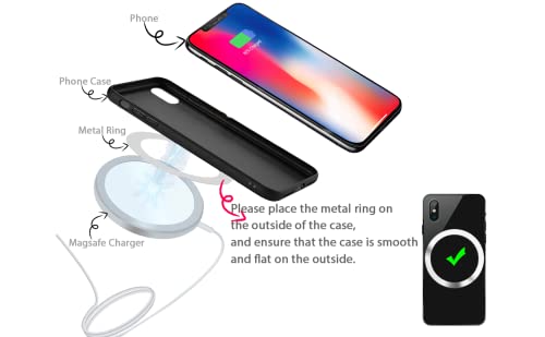 Wannap Magnetic Wireless Charger Universal Metal Rings,for MagSafe-Compatible Charger on iPhone 13/12 Pro/Max/Mini Case and Samsung Galaxy (Black - 5pcs)