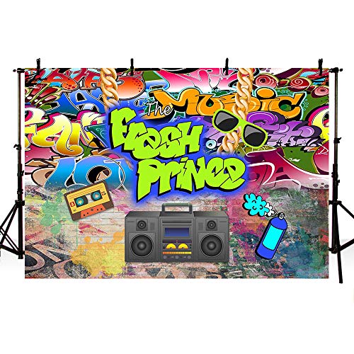 MEHOFOTO The Fresh Prince Baby Shower Party Decorations Banner Photo Studio Background Graffiti Brick Wall Hip Hop Vintage Disco Neon Boy Birthday Backdrops Props for Photography 7x5ft