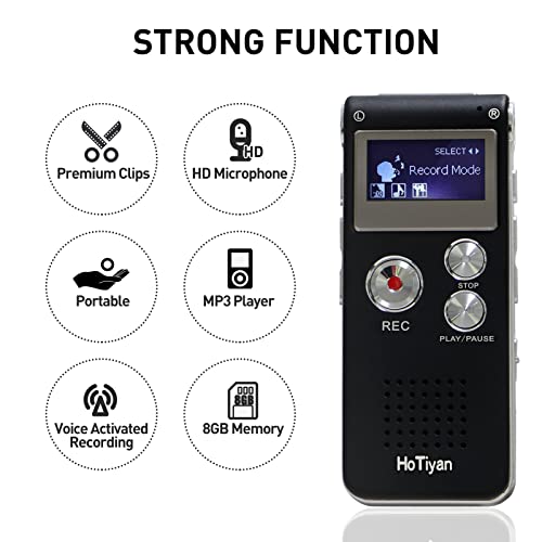 Digital Voice Recorders 8GB Audio Recorder Voice Activated Recorder for Lectures, Meetings, Interviews Recording Device Tape Recorder with Microphone USB Cable, MP3 Player (8GB)