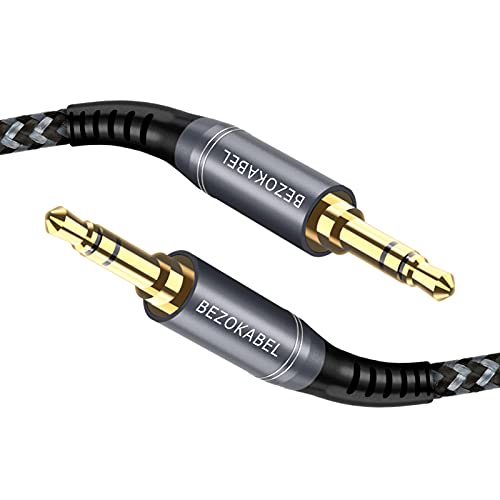 3.5mm Audio Cable, Audio Cable Male to Male 4ft, BEZOKABLE Nylon Braided Aux Cable Auxiliary Cable Hi-fi Sound for Car, Headphones, Home Stereos, Speakers, Tablets, iPhone iPad